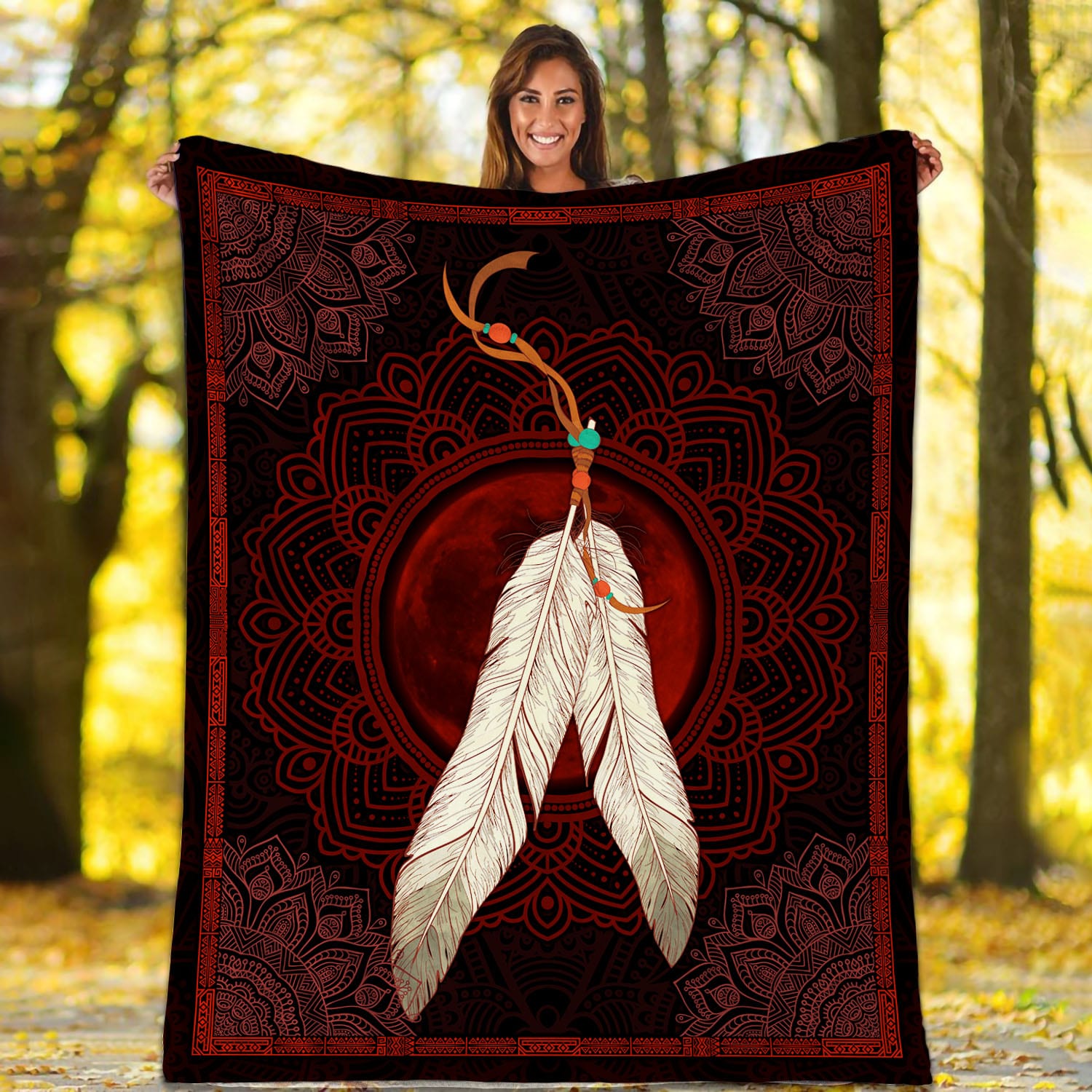 Feather Native American Native Blood Fleece Blanket – Premium Sherpa ...