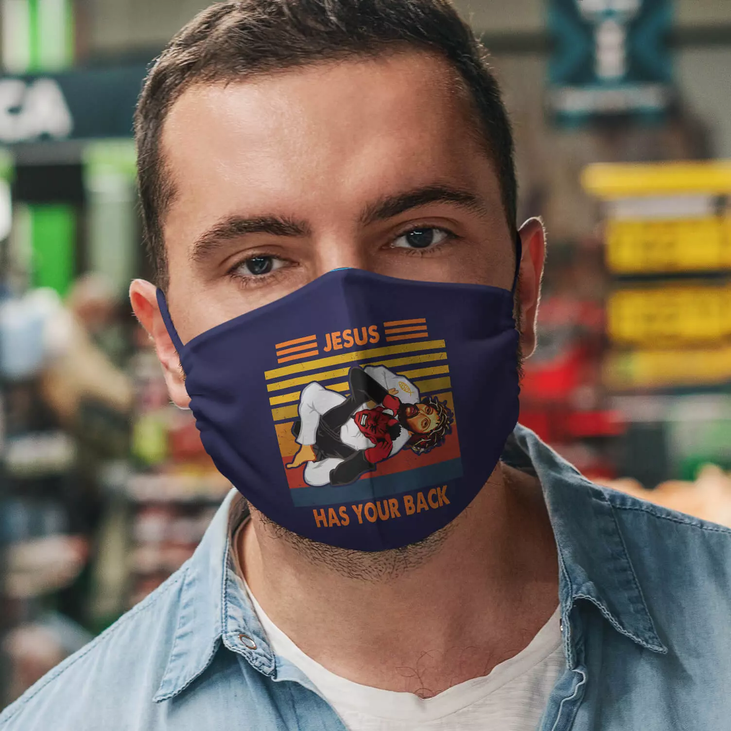 Jesus Face Mask | Jiu Jitsu Face Mask - Jesus Has Your Back Face Mask ...