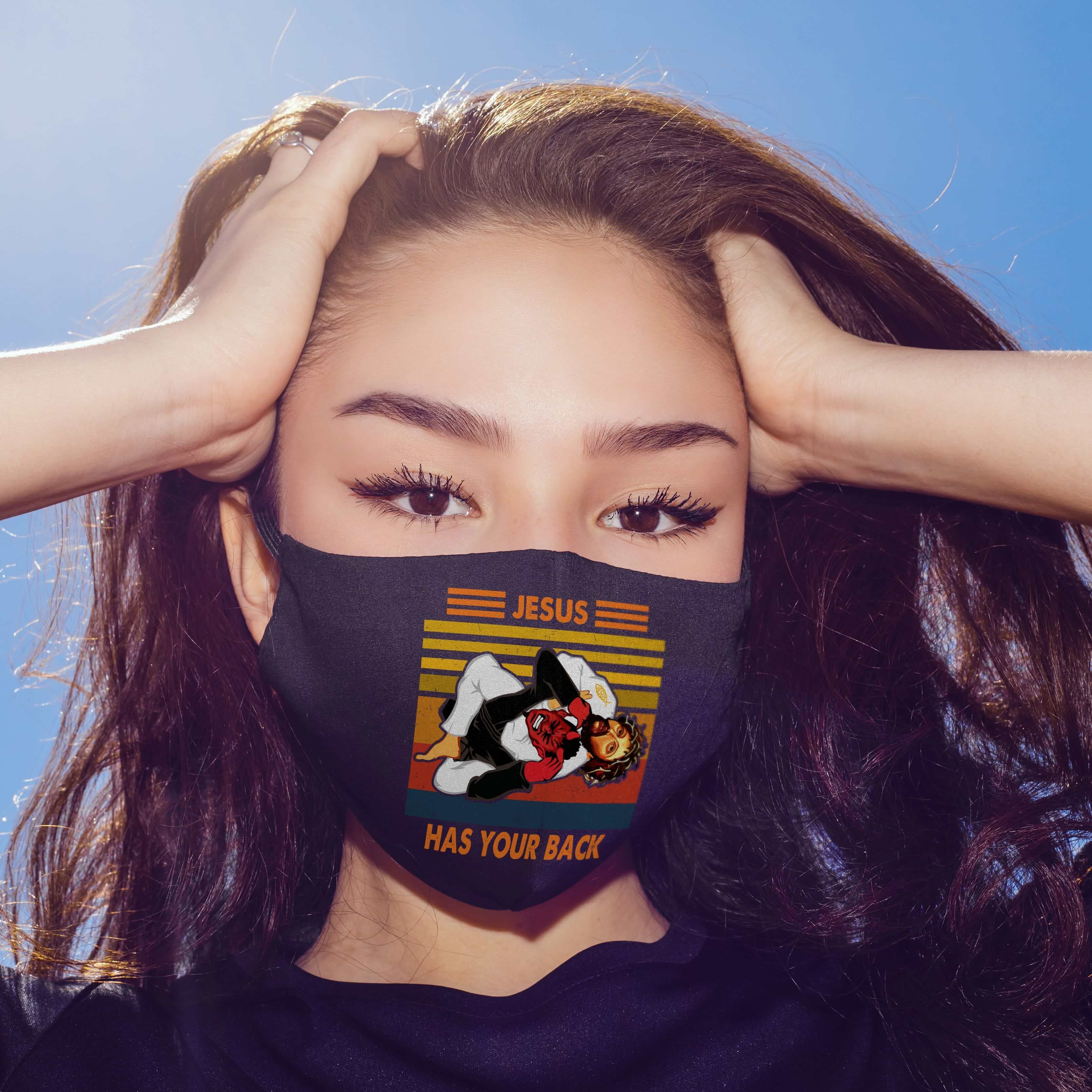 Jesus Face Mask | Jiu Jitsu Face Mask - Jesus Has Your Back Face Mask ...
