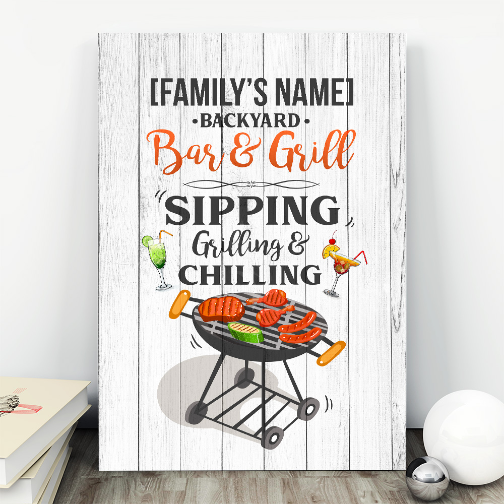 Personalized BBQ Sign | Personalized Family Name Bar And Grill Canvas ...