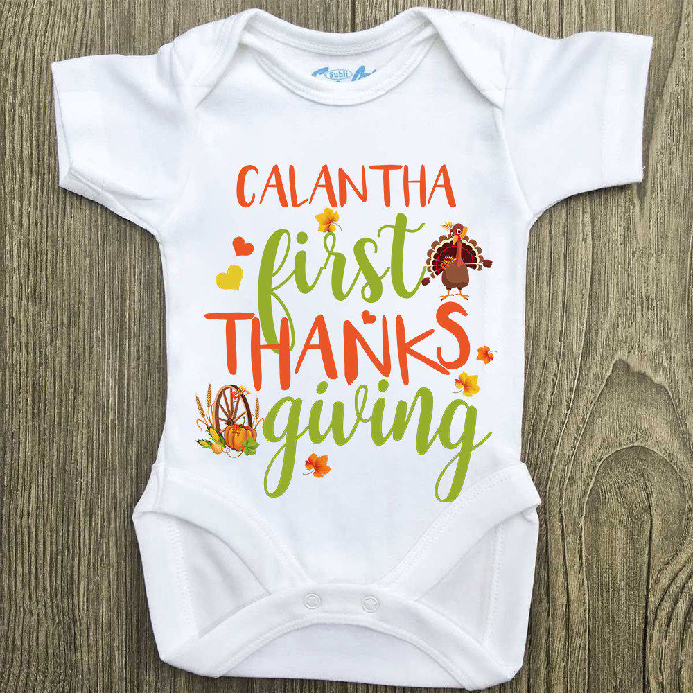 My First Thanksgiving Personalized Baby Onesie | Personalized First ...