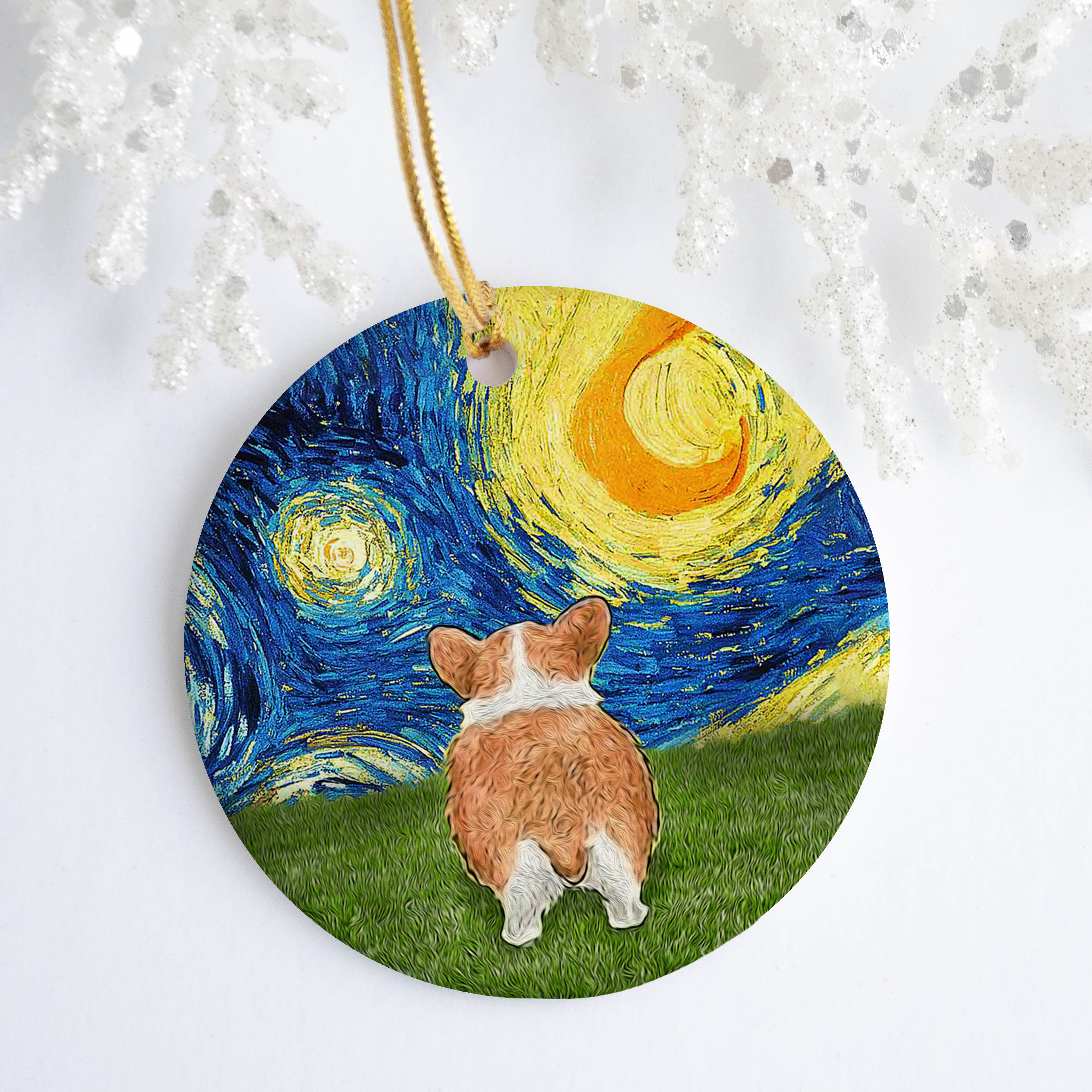 Corgi Ornament | Starry Night Corgi Butt Circle Ornament - Corgi Dog ...