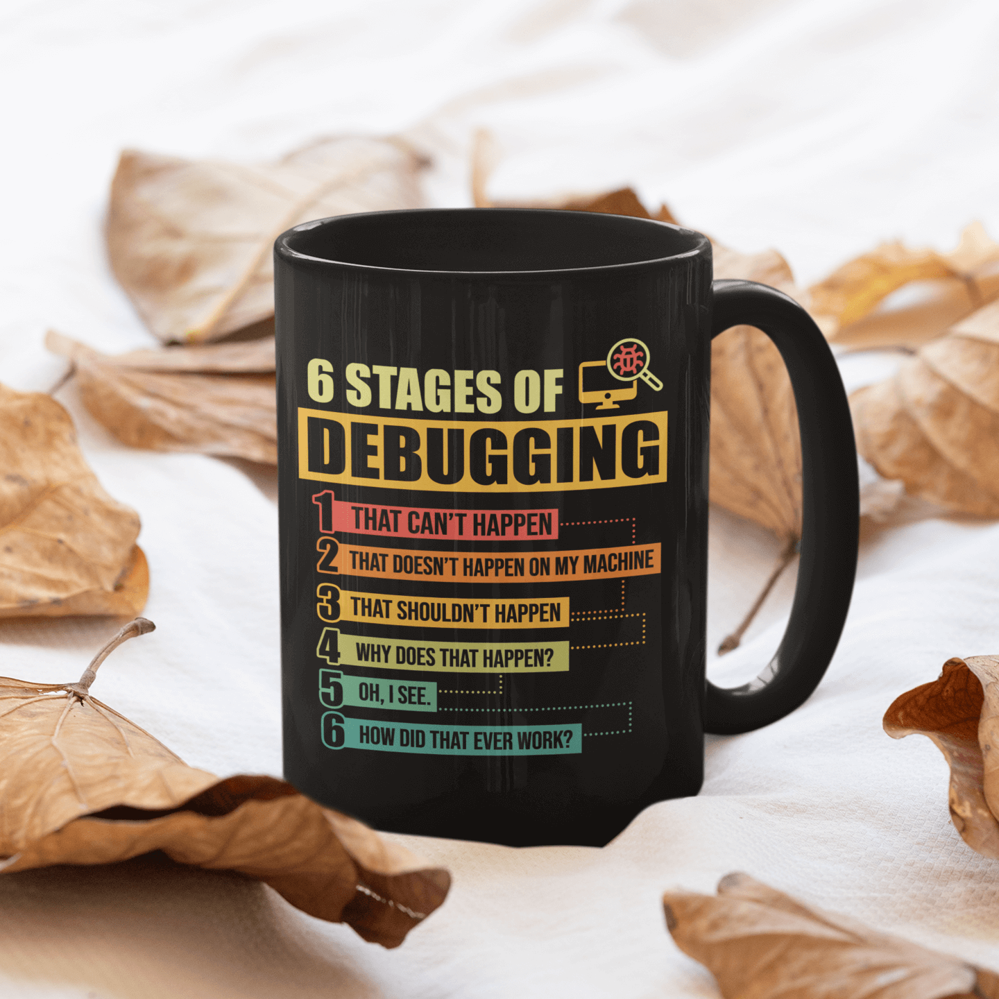 6 Stages of Debugging Mug | Computer Programmer Gift Dad Programmer Mug | CubeBik