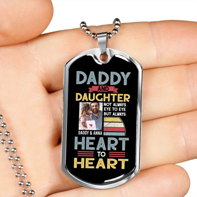 Father s Day Dog Tag Personalized Photo Daughter Always Heart to Heart Dog Tag CubeBik