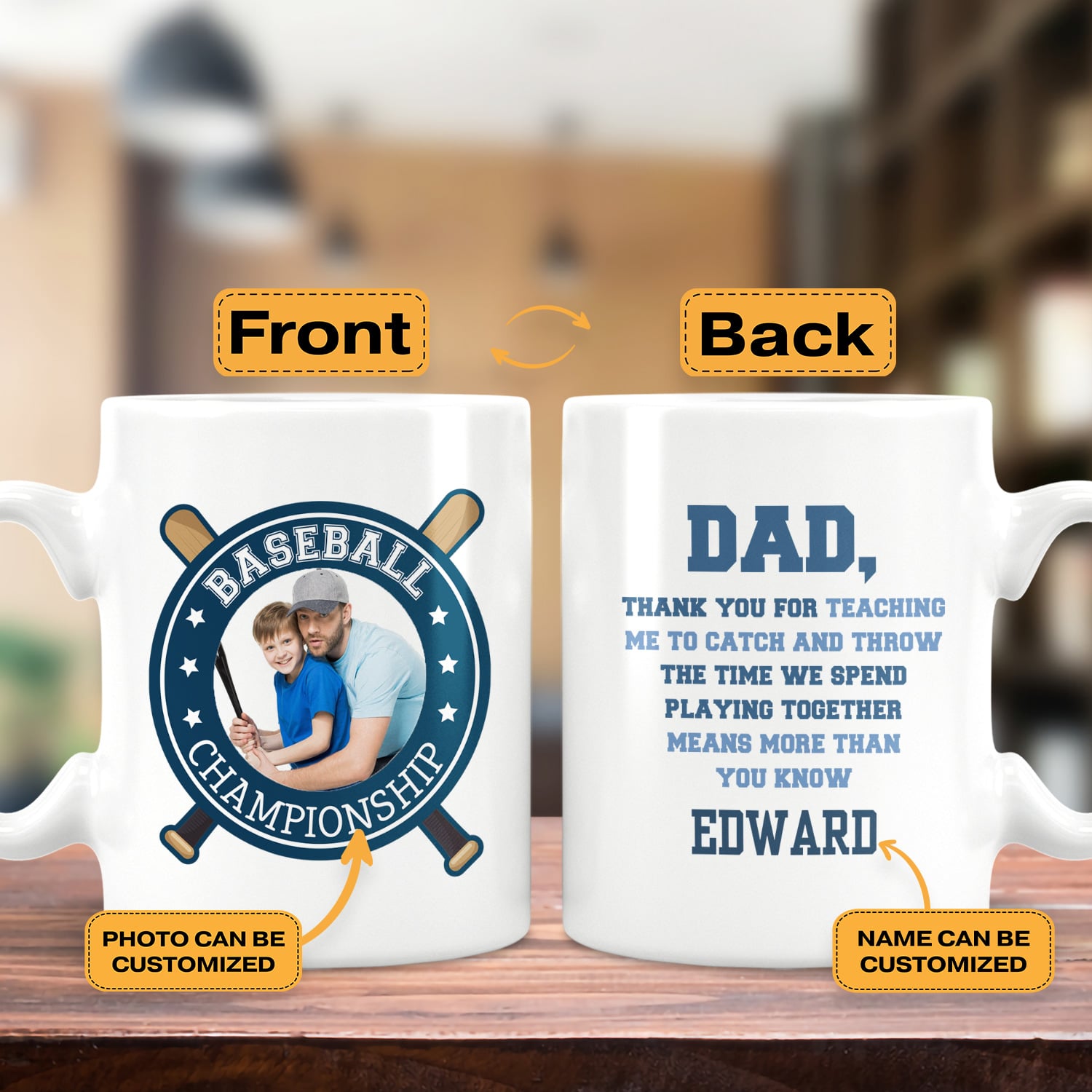 Personalized Baseball Dad Mug | Personalized Photo Dad Thank You for ...