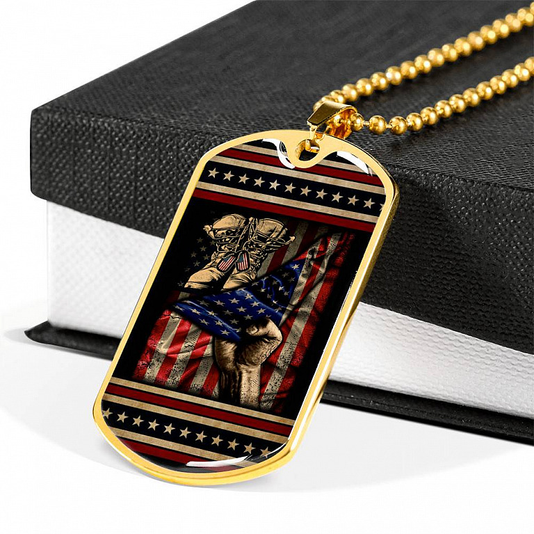 Memorial Day Gifts For Veterans U.S Soldier Military Combat Boots Dog Tag Necklace CubeBik