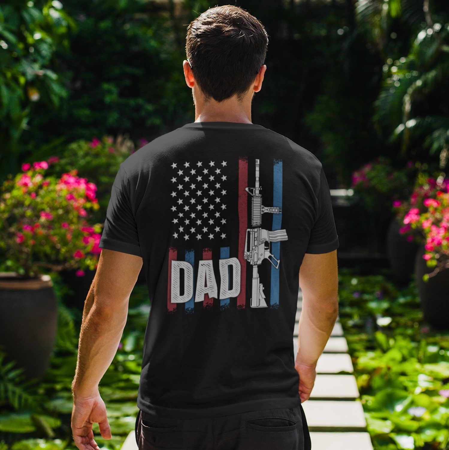 Dad Gun Shirt | Dad Gun American Flag Print On Back Only T-Shirt | CubeBik