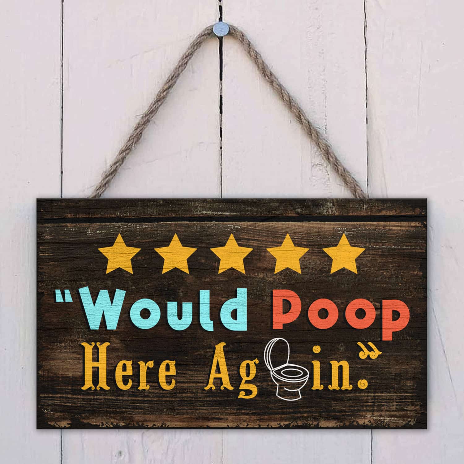 5 Stars Would Poop Here Again Bathroom Wooden Door Sign - Bathroom Sign ...