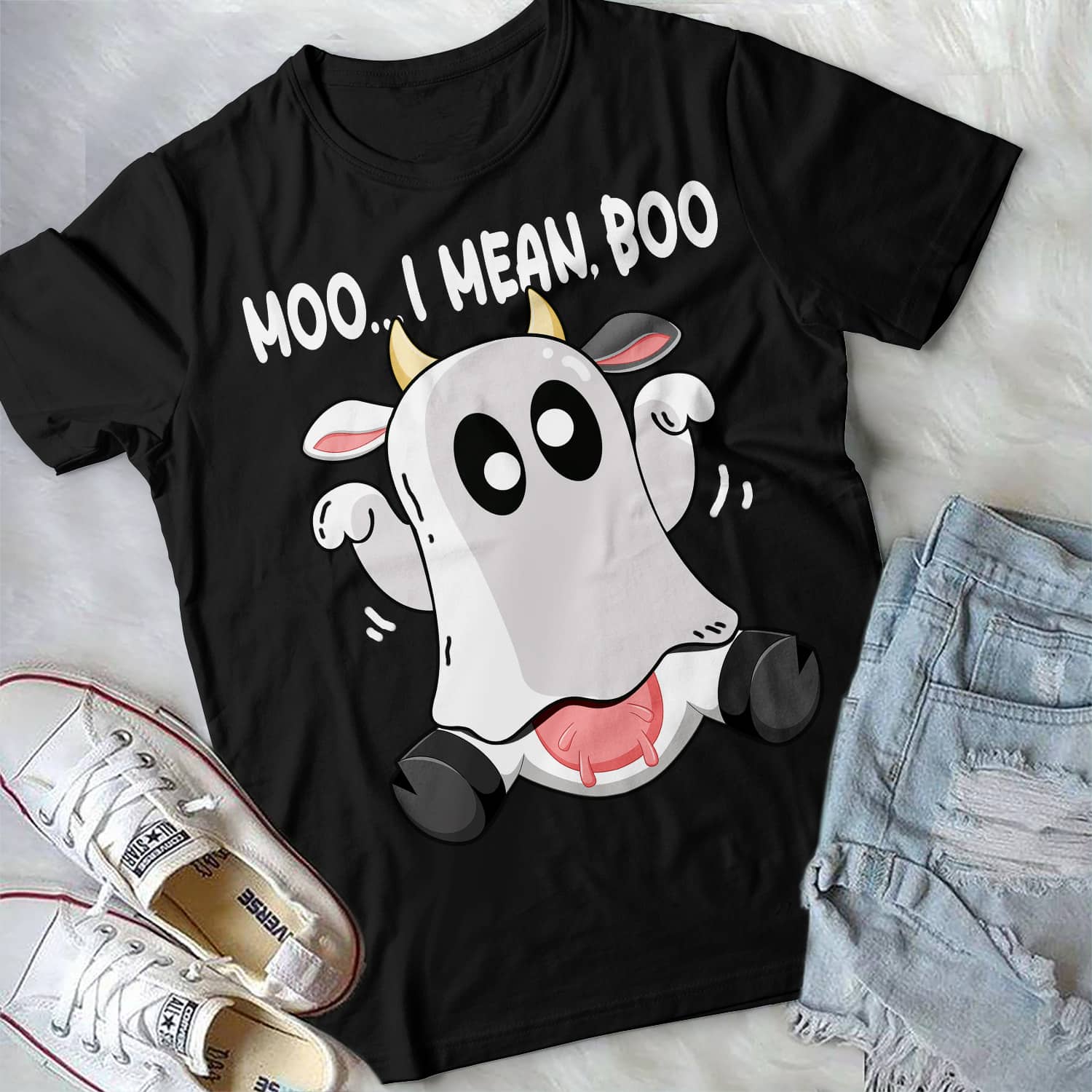 Moo I Mean Boo T-Shirt - Funny Moo Halloween Shirt | CubeBik