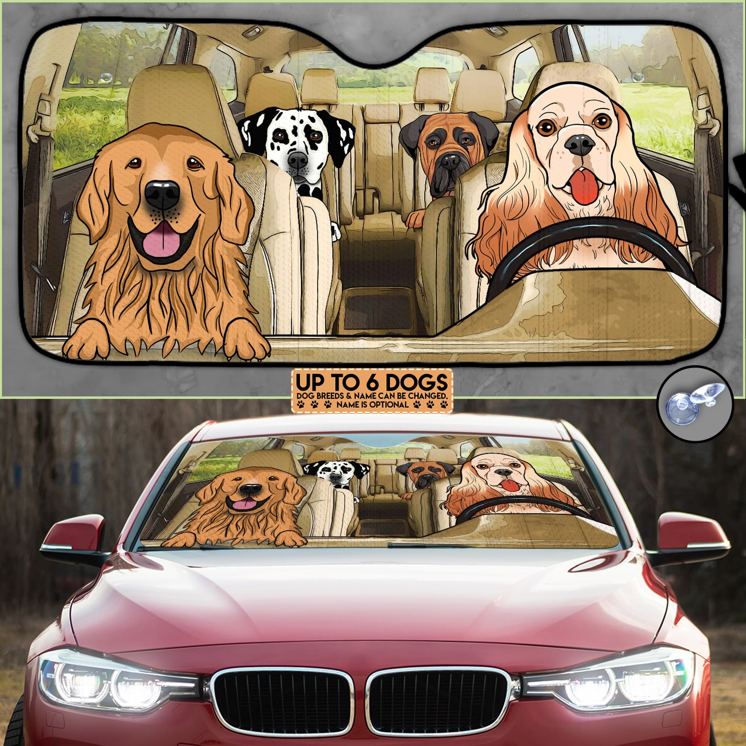 Personalized Dog Breeds Car Auto Sun Shade - Funny Custom Peeking Dogs ...