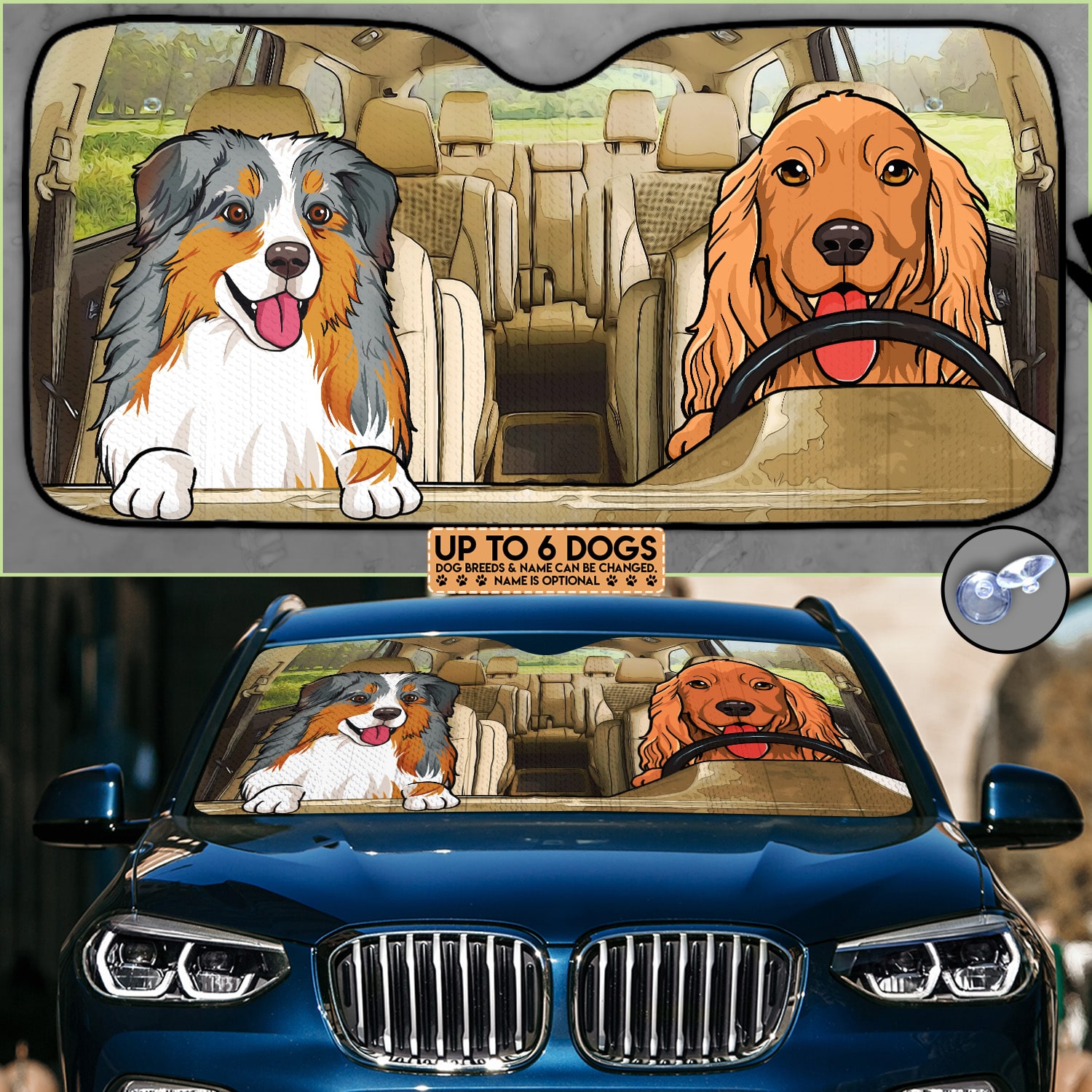 Personalized Dog Breeds Car Auto Sun Shade - Funny Custom Peeking Dogs ...