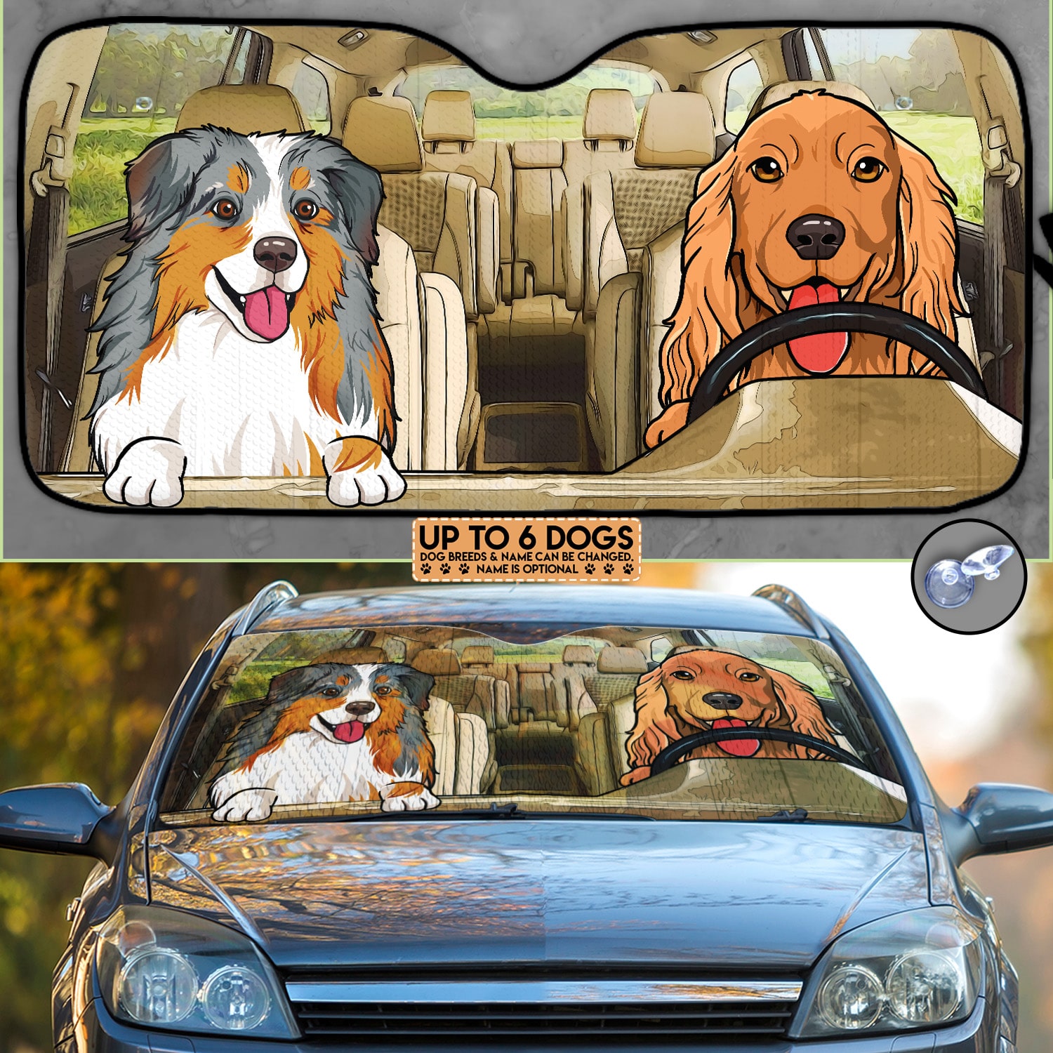 Personalized Dog Breeds Car Auto Sun Shade - Funny Custom Peeking Dogs ...