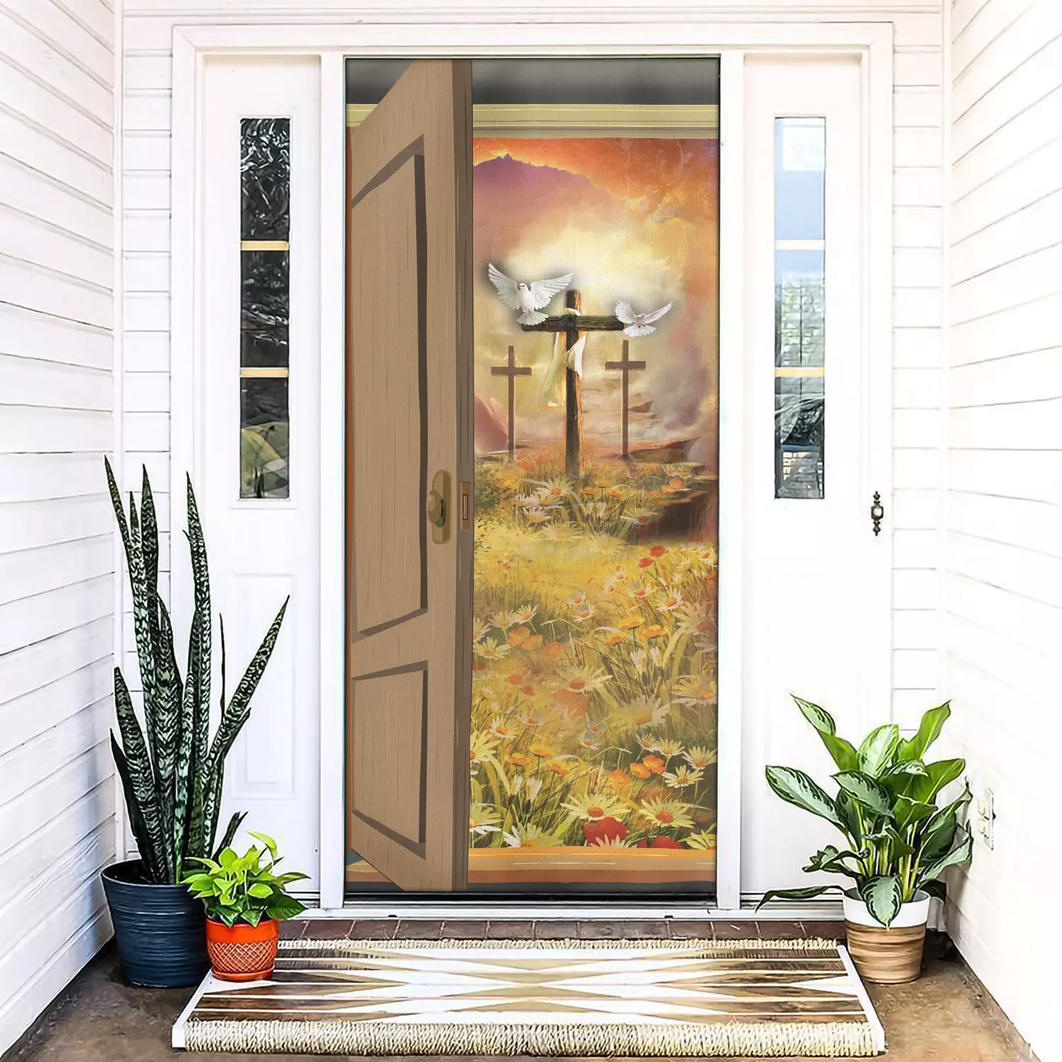 God Door Open Decorative Door Cover - Jesus Cross Christians Door ...