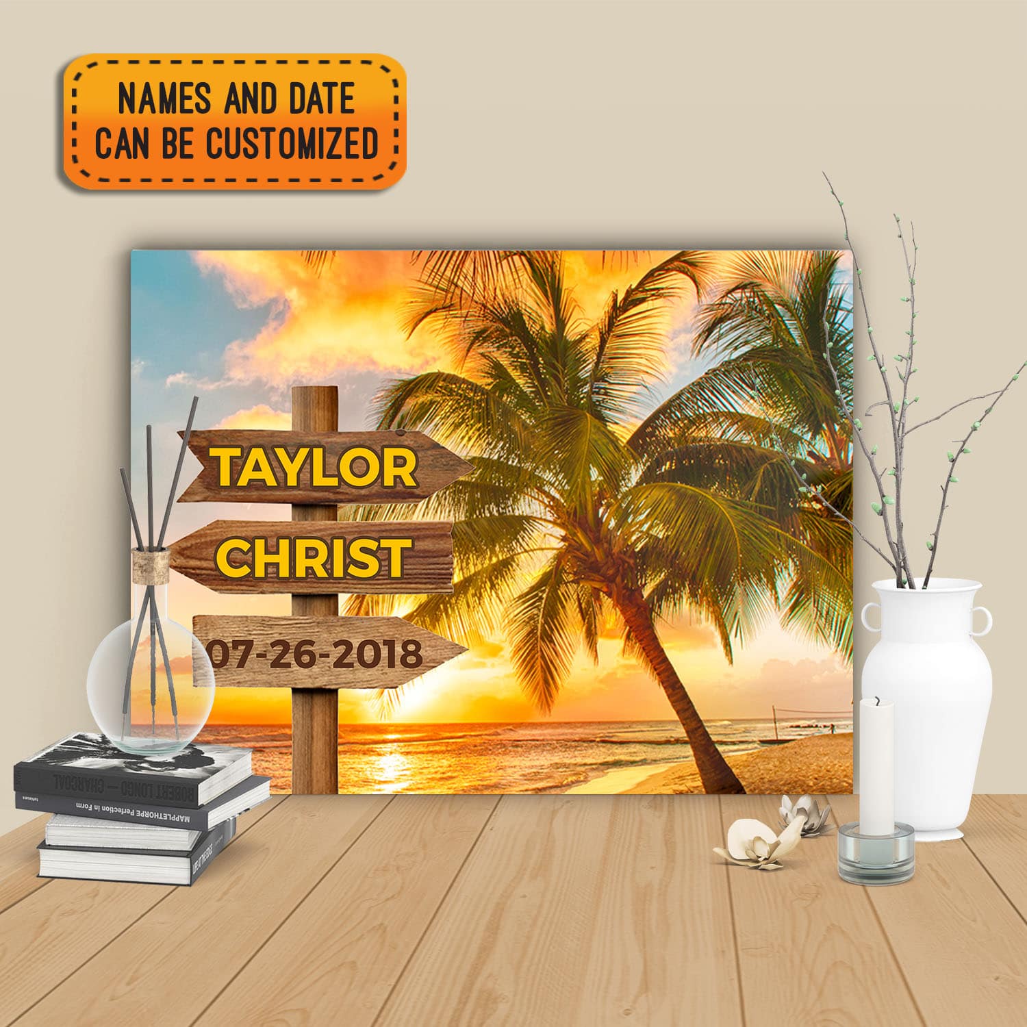 Personalized Sunset Beach Couple's Names And Special Date Wrapped ...