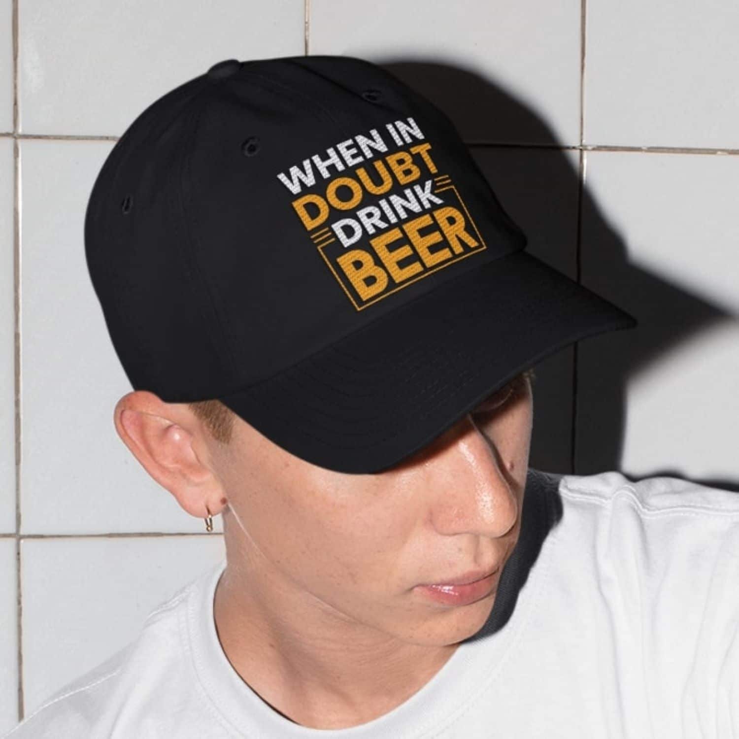 When In Doubt Drink Beer Funny Drinking Team Twill Cap - Funny Beer ...