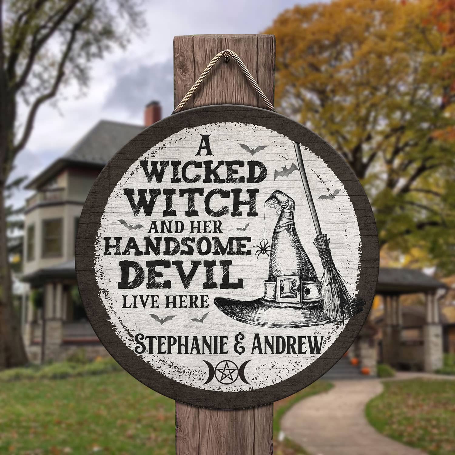 A Wicked Witch & Her Handsome Devil Live Here - Personalized 2 Layer ...
