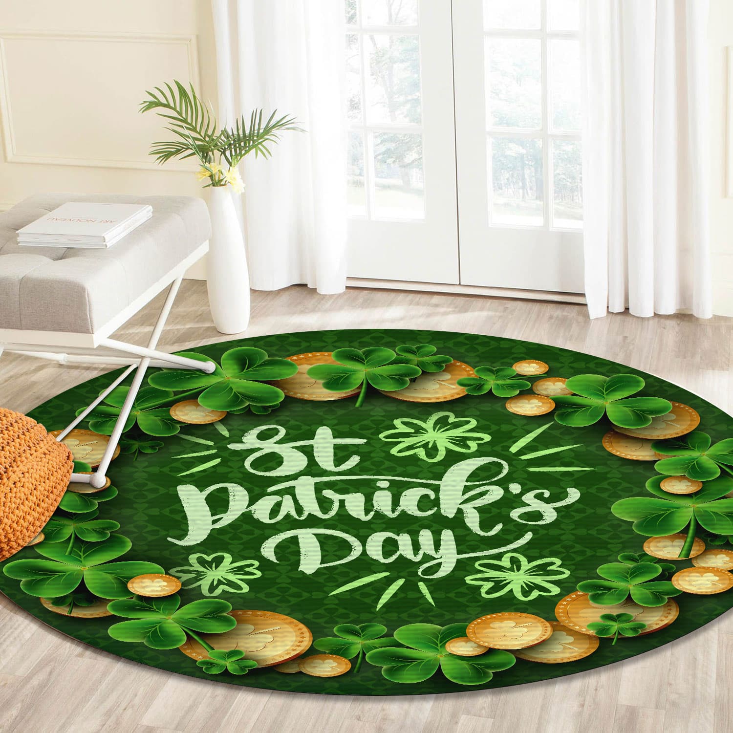 Lucky Shamrocks St Patricks Day Green Shamrock Leaf Irish Mat Home Decor Rug | CubeBik